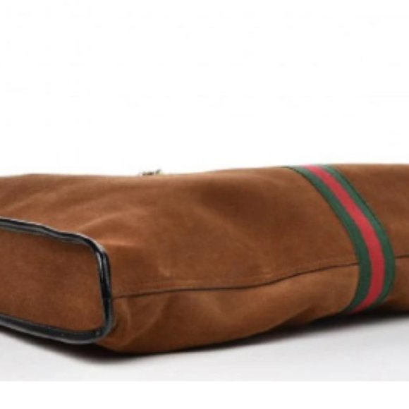 Gucci | Bags | Gucci Rajah Brown Suede Web Stripe Tiger Large Lea ...